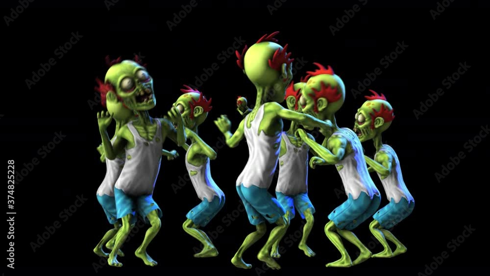 Seamless animation of a group of zombies dancing crazy isolated with ...