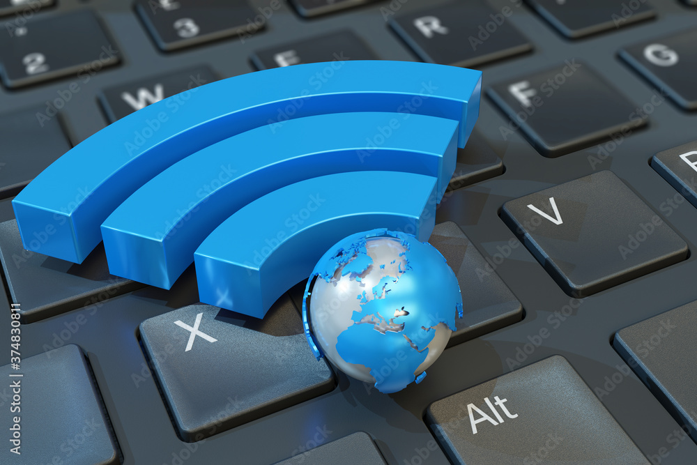 Sign wifi icon on laptop keyboard - wireless internet connection symbol ...
