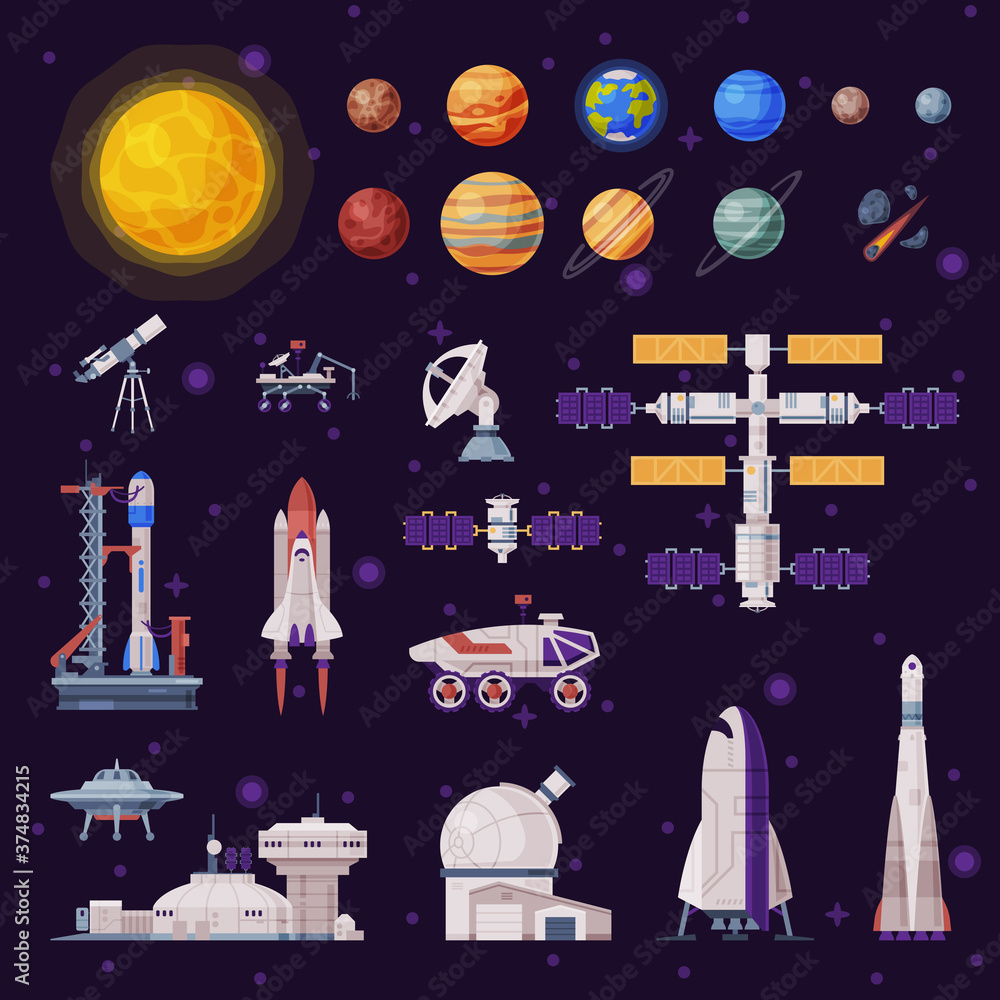 Space Objects Collection, Solar System Planets, Rocket, Shuttle, Rover ...