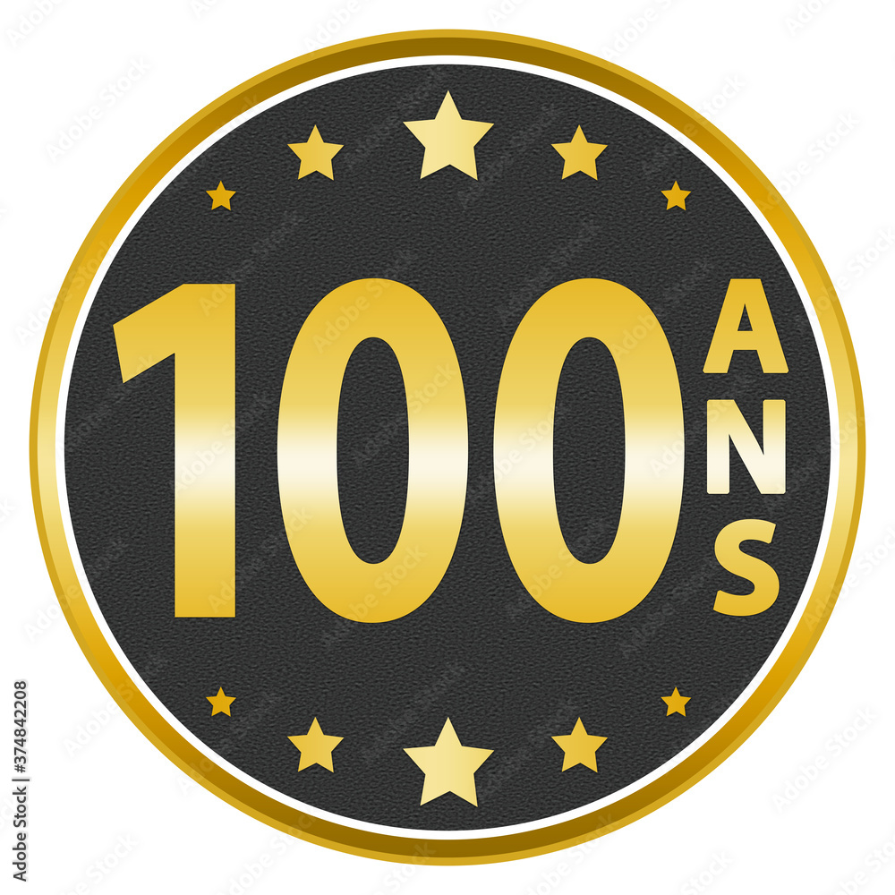 100 ans. Joyeux anniversaire. Médaillon doré. Texte en français. Icône ...