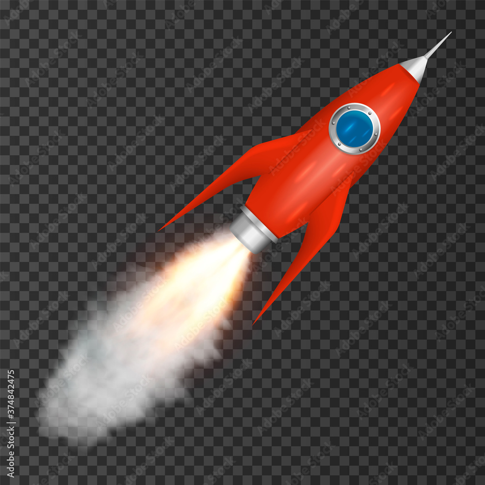 Realistic rocket space ship launch isolated on transparent background ...