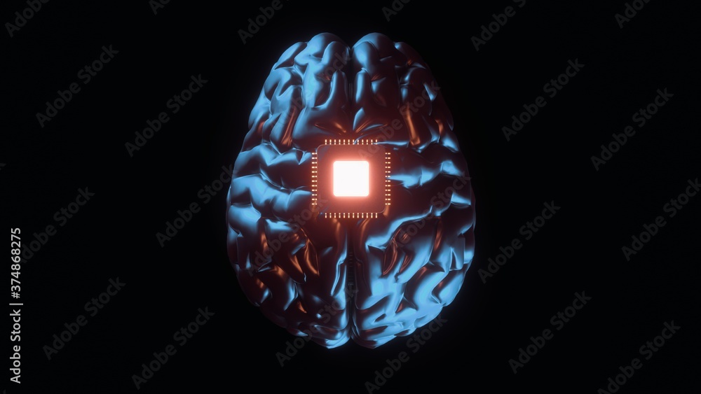 Futuristic human brain 3d illustration. Neural augmentation. medicine ...