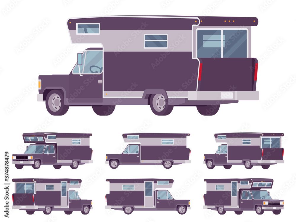RV camper van car, recreational vehicle. Motorhome trailer with living ...