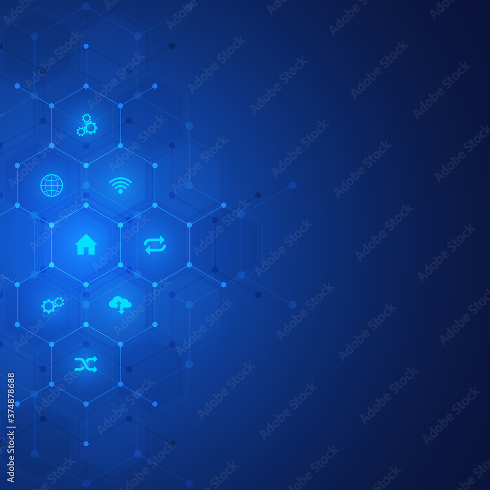 Technology background with flat icons and symbols. Concept and idea for ...