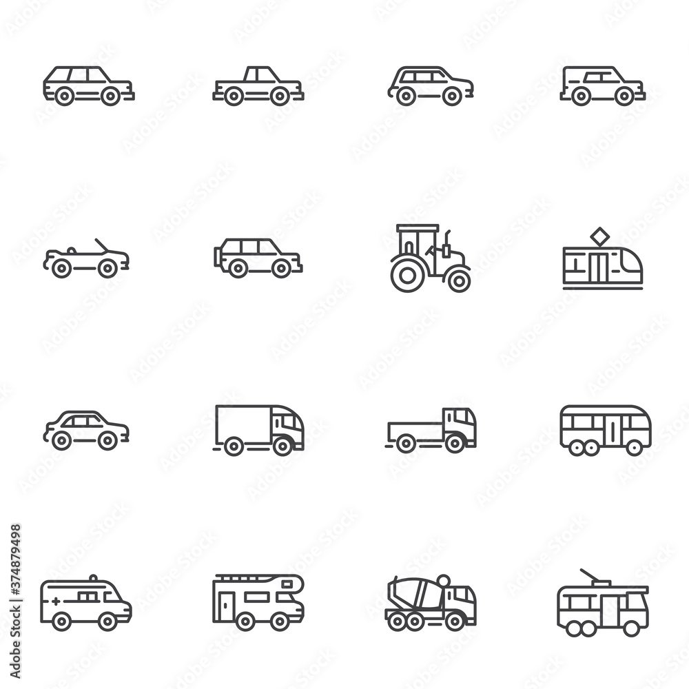 Transportation line icons set, outline vector symbol collection, linear ...