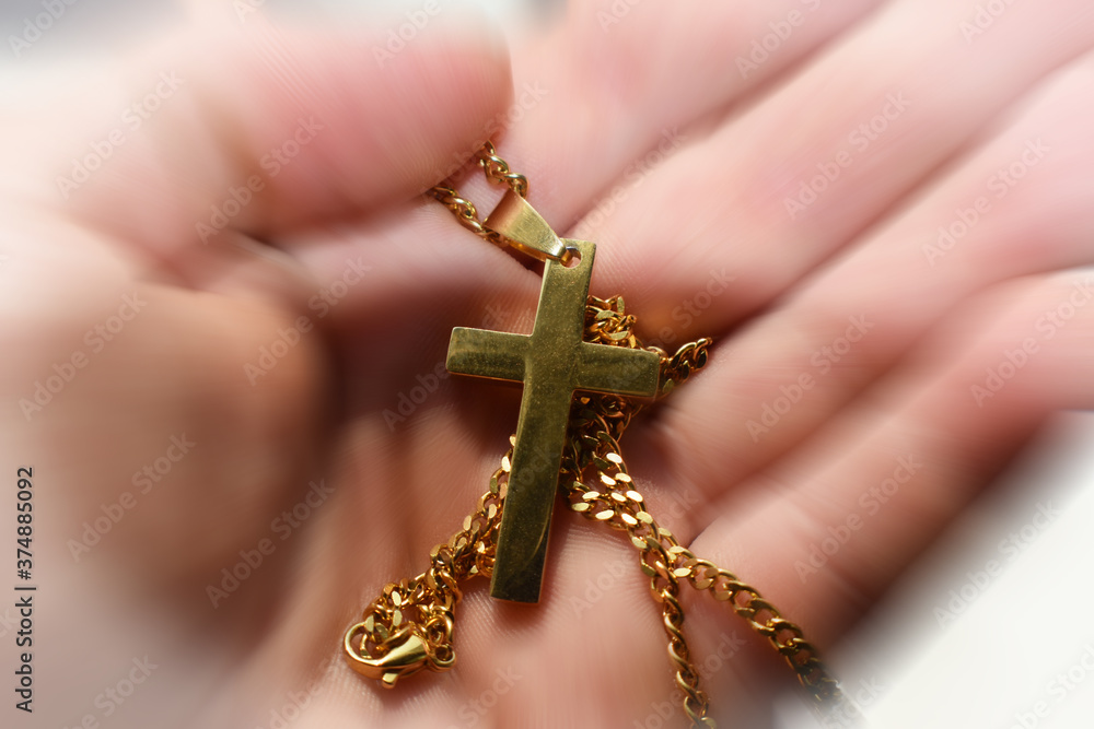 Beautiful Jesus Christ Cross In Palm Of Hand With Zoom Burst Stock ...