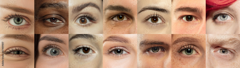 Set, collage of different types of male and female eyes. Concept of ...