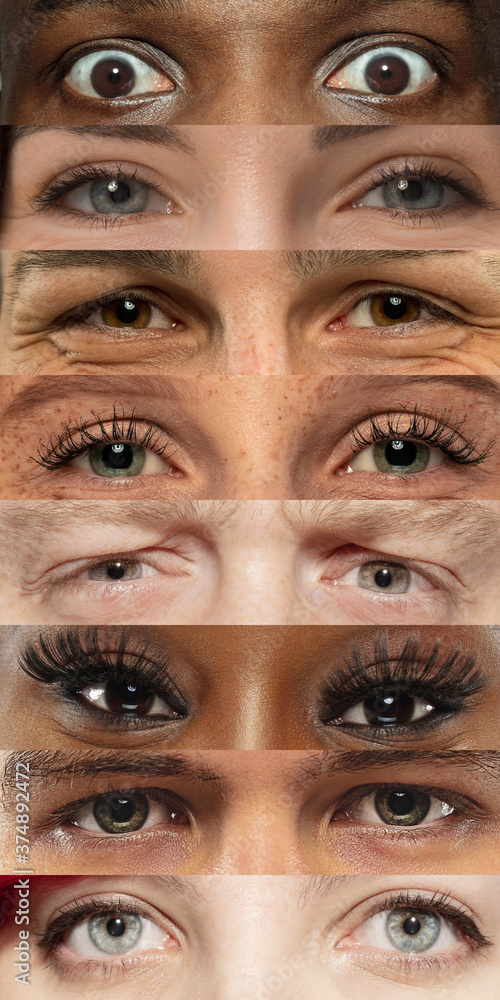 Set, collage of different types of male and female eyes. Concept of ...