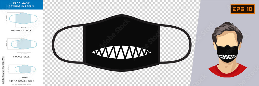 Vector graphic of funny masks in mask design. Face mask sewing pattern ...