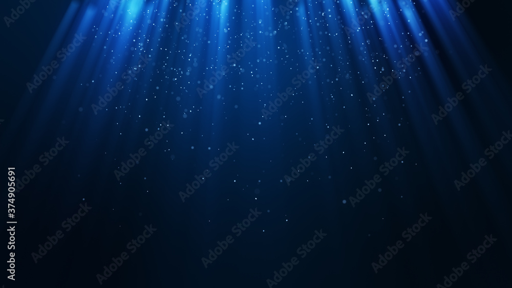 Dark light blue particle form abstract background with falling and ...