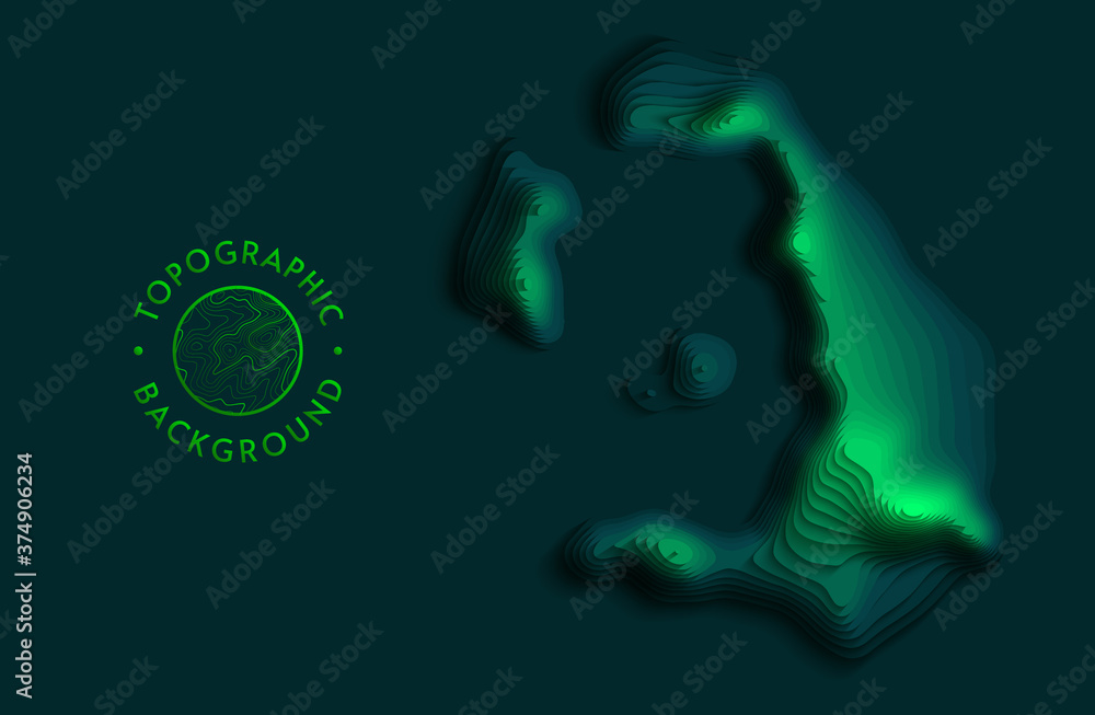 Hawaii map abstract green gradient relief map. 3d topographic map art ...