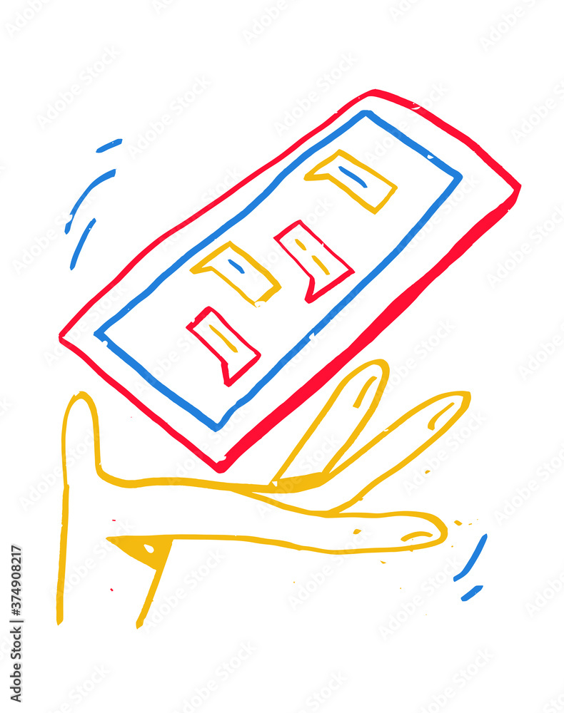 Hand Holding Phone with Message. Minimalist Vector concept with Primary ...