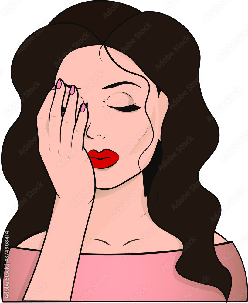 beautiful woman touch face sticker facepalm vector illustration cartoon ...