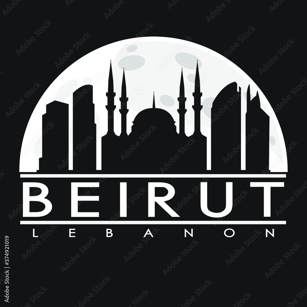 Vetor de Beirut Lebanon Full Moon Night Skyline Silhouette Design City ...