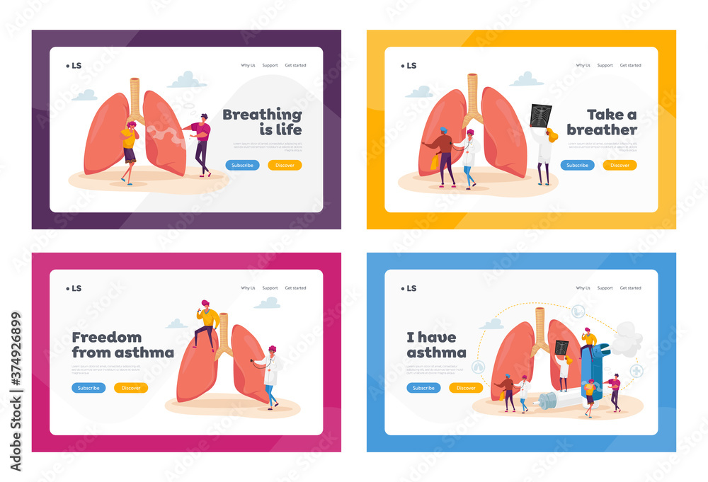 Pulmonology and Asthma Landing Page Template Set. Tiny Characters at ...