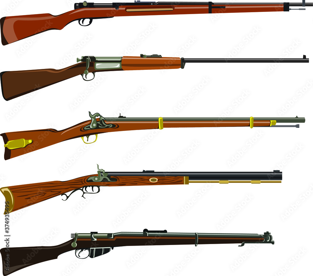 Rifle guns vector set etc, isolated on white background for book ...