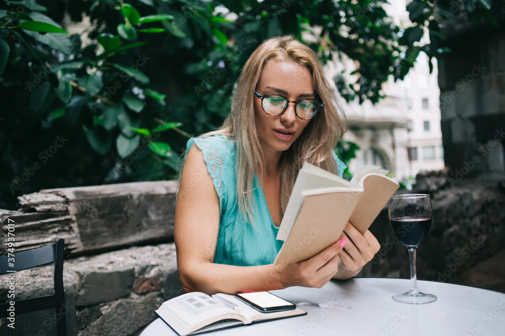 Caucasian female reader interested on literature plot spending weekend ...