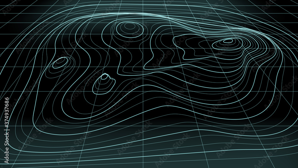 3D Abstract Topographic Map Neon Light Lines Back Stock Vector | Adobe ...