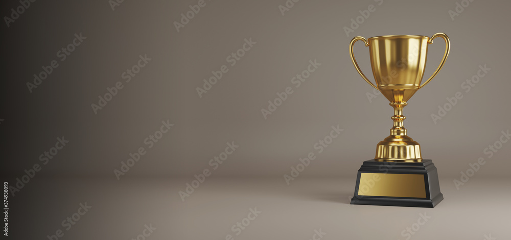 close up golden trophy award with copy space for text. 3d rendering ...