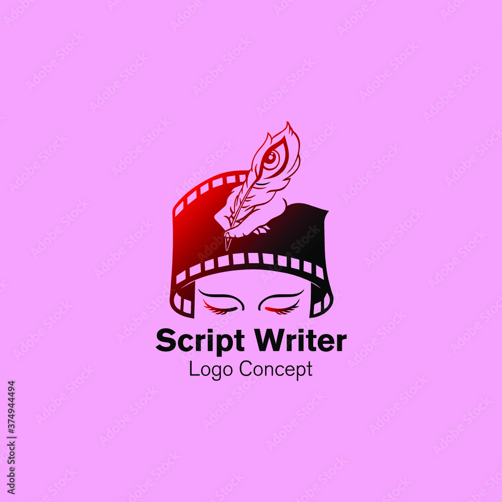 Writing hand with quill over film reel logo concept. Stock Vector ...