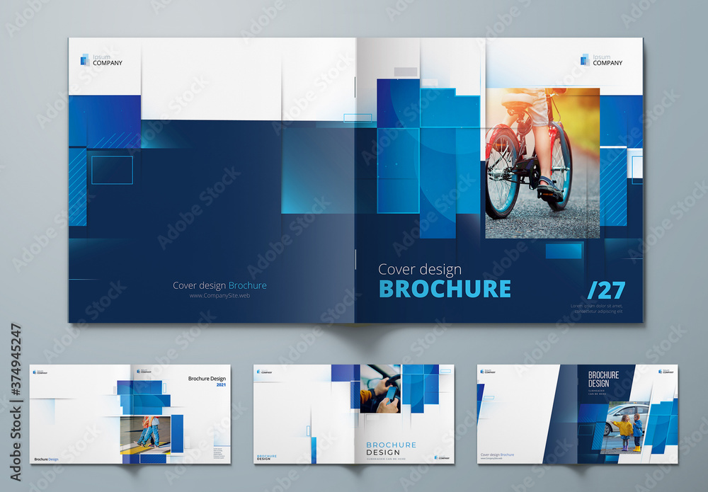 Square Report Cover Layout Set with Blue Dynamic Elements Stock ...