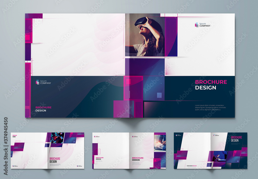 Square Report Cover Layout Set with Purple Dynamic Elements Stock ...