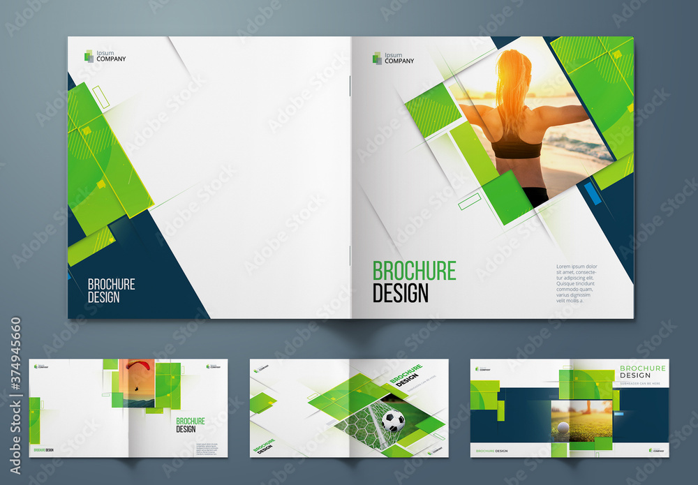 Square Report Cover Layout Set with Green Dynamic Elements Stock ...