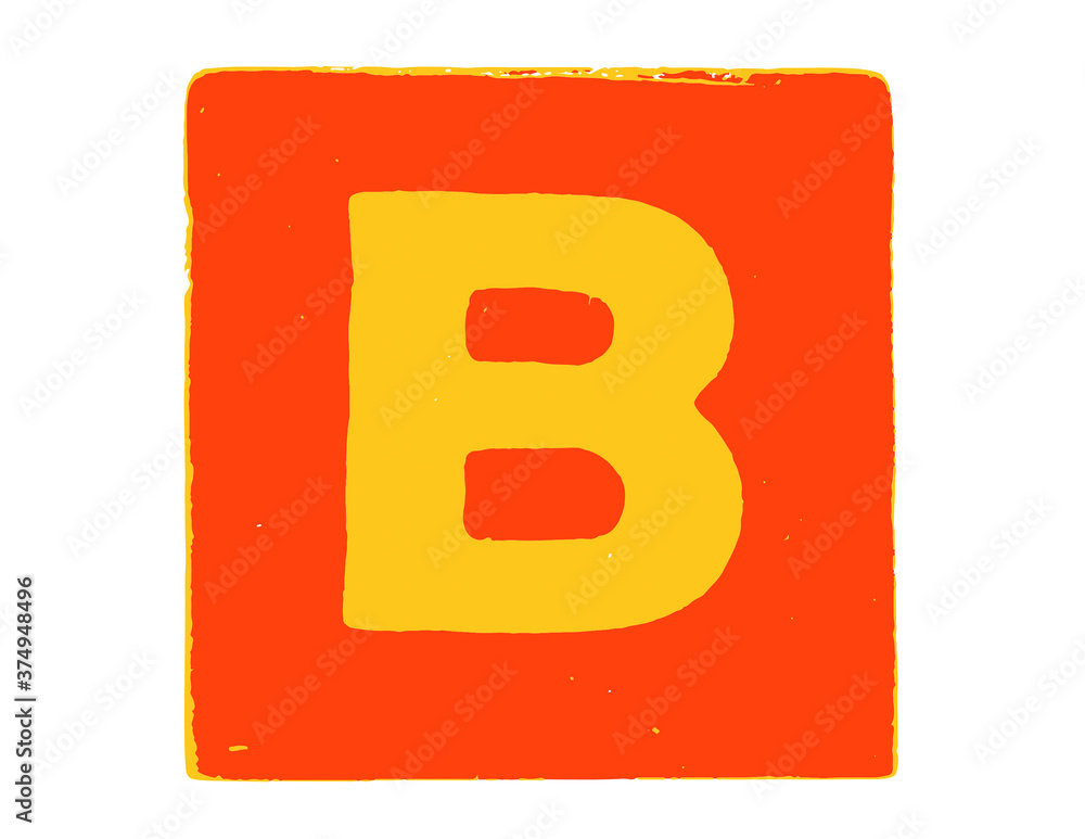 Alphabet letter cube with capital letter B on an orange background ...