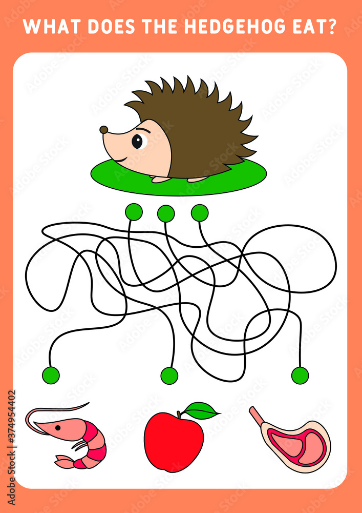 What does a hedgehog eat? Labyrinth for children. Educational game for ...
