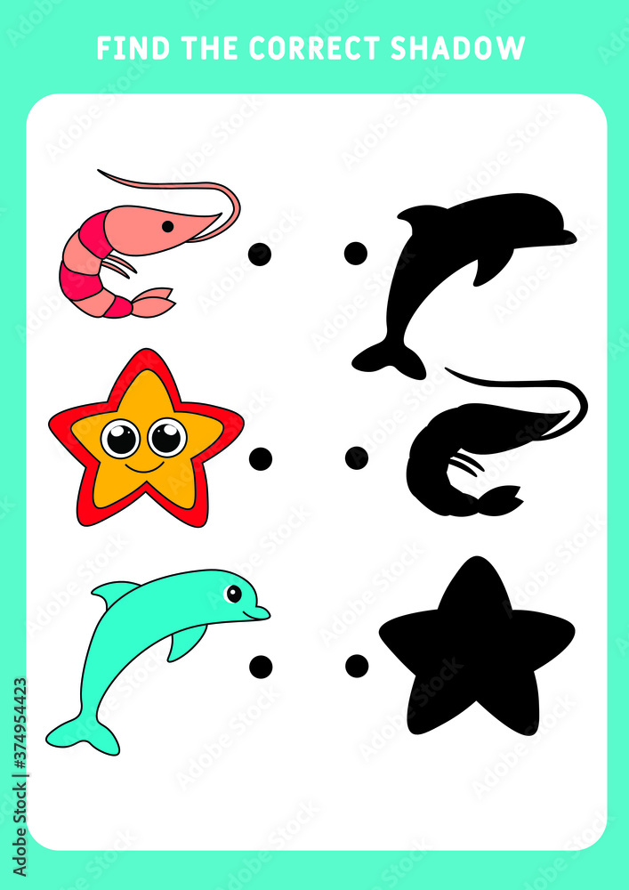 Find the correct shadow of cute cartoon animal . Set of animals ...