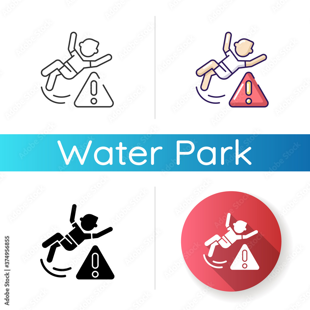 Be careful icon. Linear black and RGB color styles. Water park, public ...