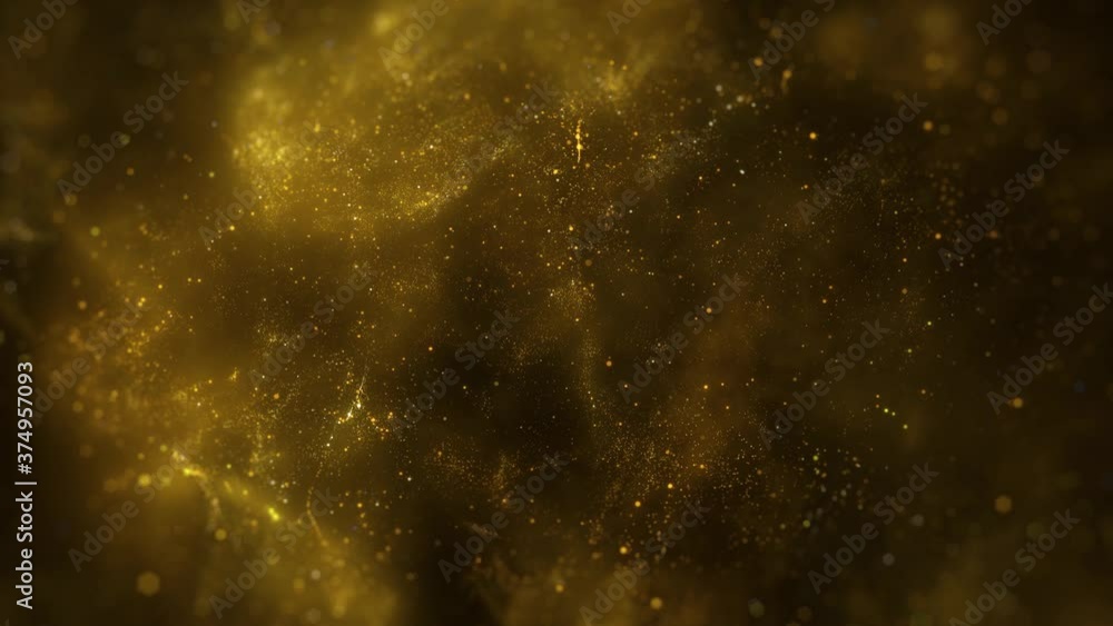 golden waves motion abstract of particles gold dust with stars on black ...