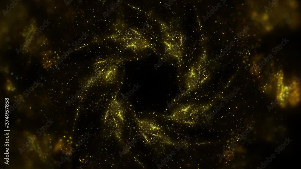 golden waves motion abstract of particles gold dust with stars on black ...