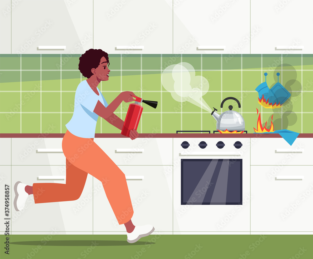 Cartoon Lady Running On Fire