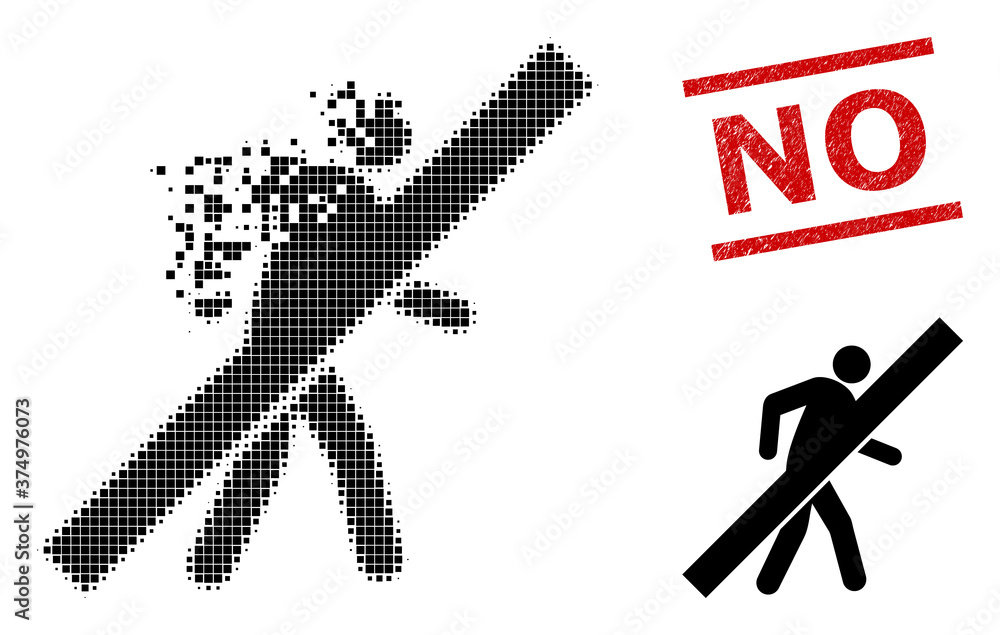 No walking man icon in sparkle, pixelated halftone style and No ...