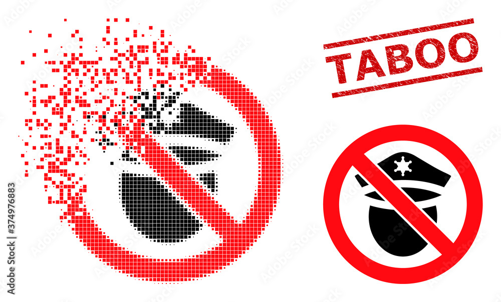 Forbid police cop icon in dispersed, dotted halftone style and Taboo ...
