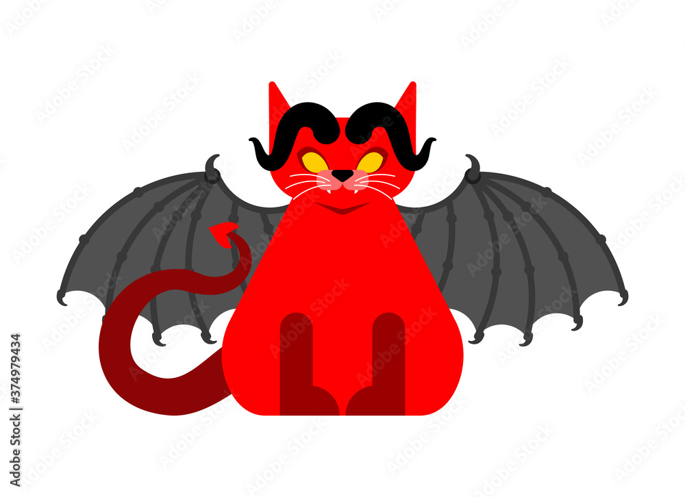 Devil cat. Satan pet. Red demon animal. vector illustration Stock ...