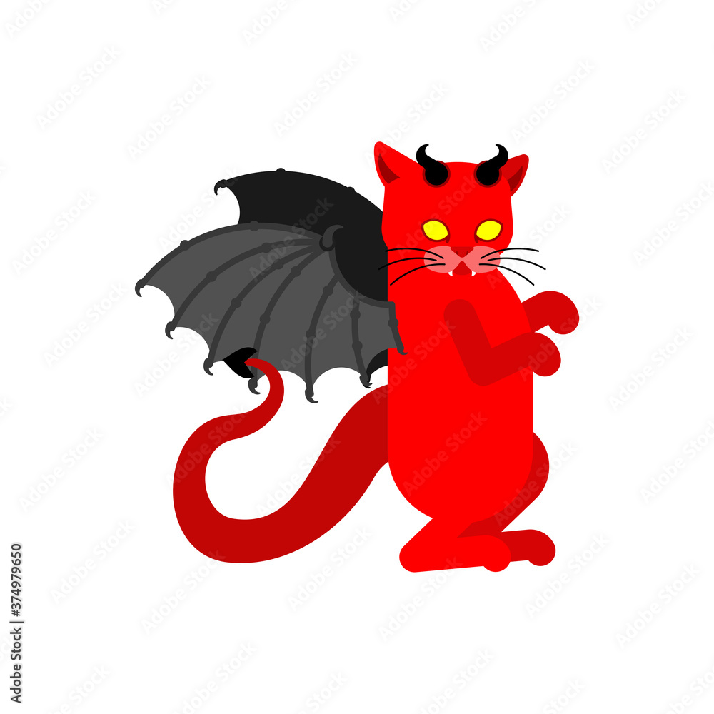 Devil cat. Satan pet. Red demon animal. vector illustration Stock ...