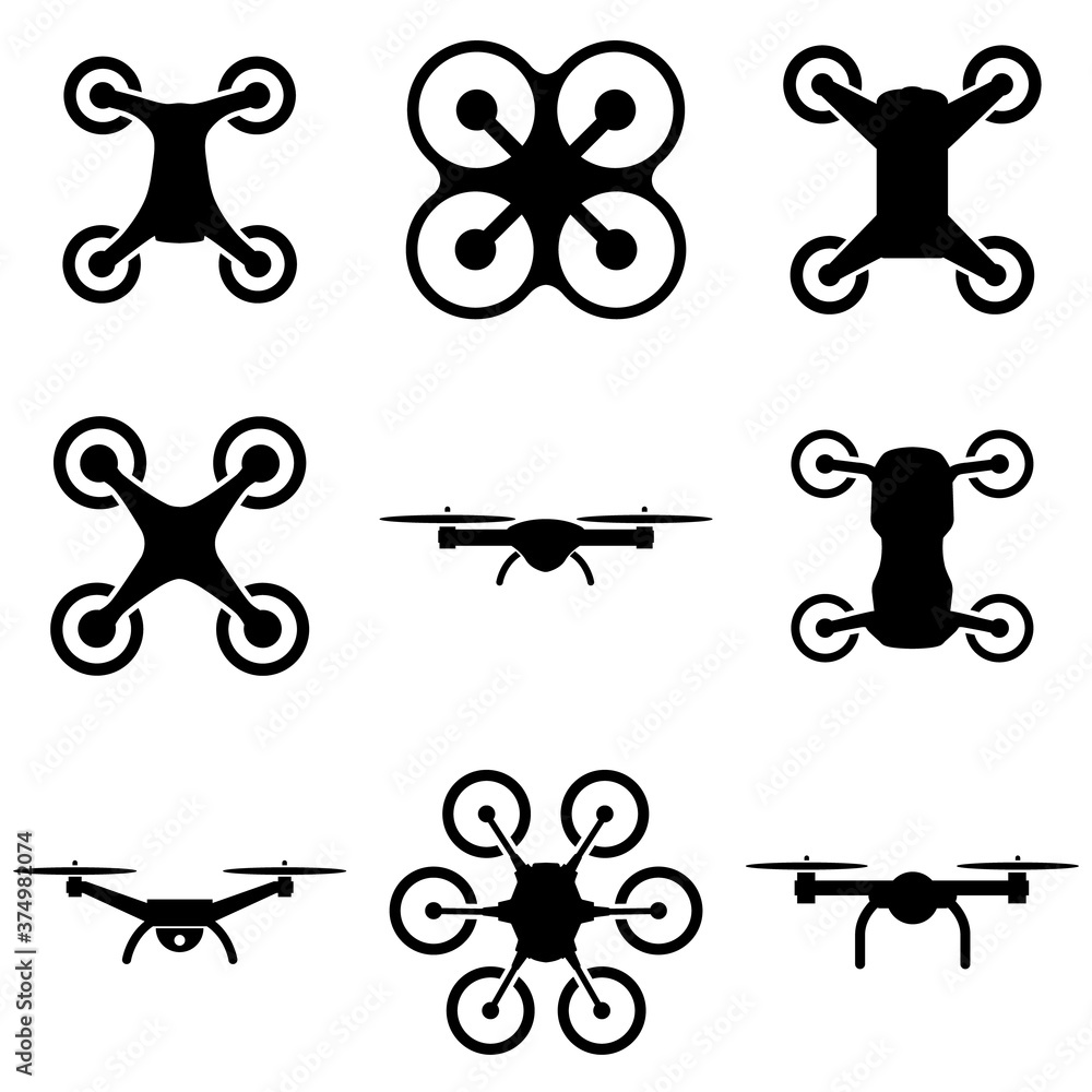 Quadcopter icon, flying drone logo isolated on white background Stock ...