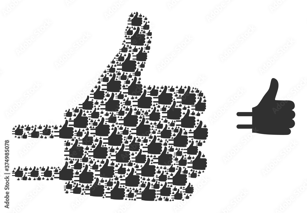 Vector thumb up adapter composition is composed from scattered ...