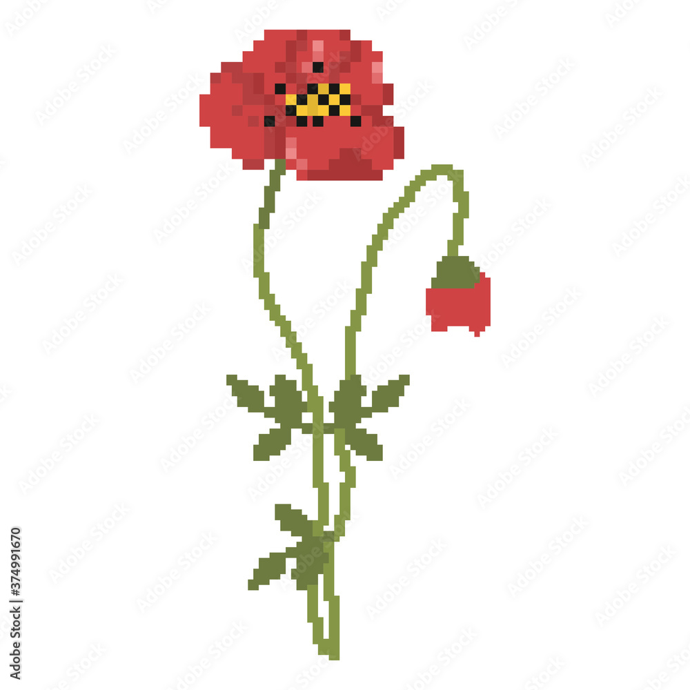 Vector isolated poppy flower pixel art Stock Vector | Adobe Stock