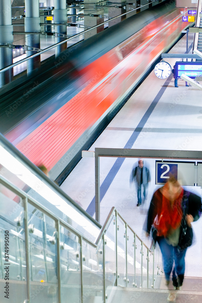 Train pulling into the platform at new modern main railway station ...