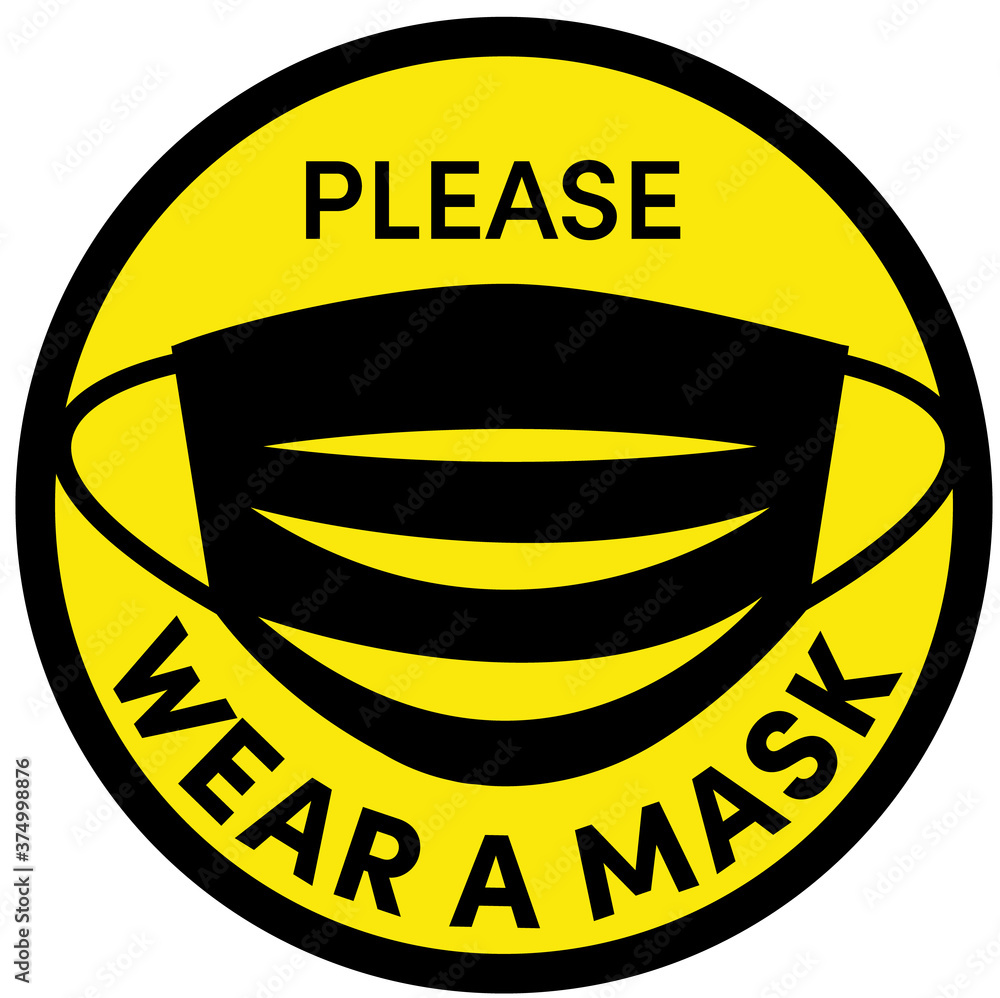 Please Wear A Mask circle icon with mask illustration in black and ...