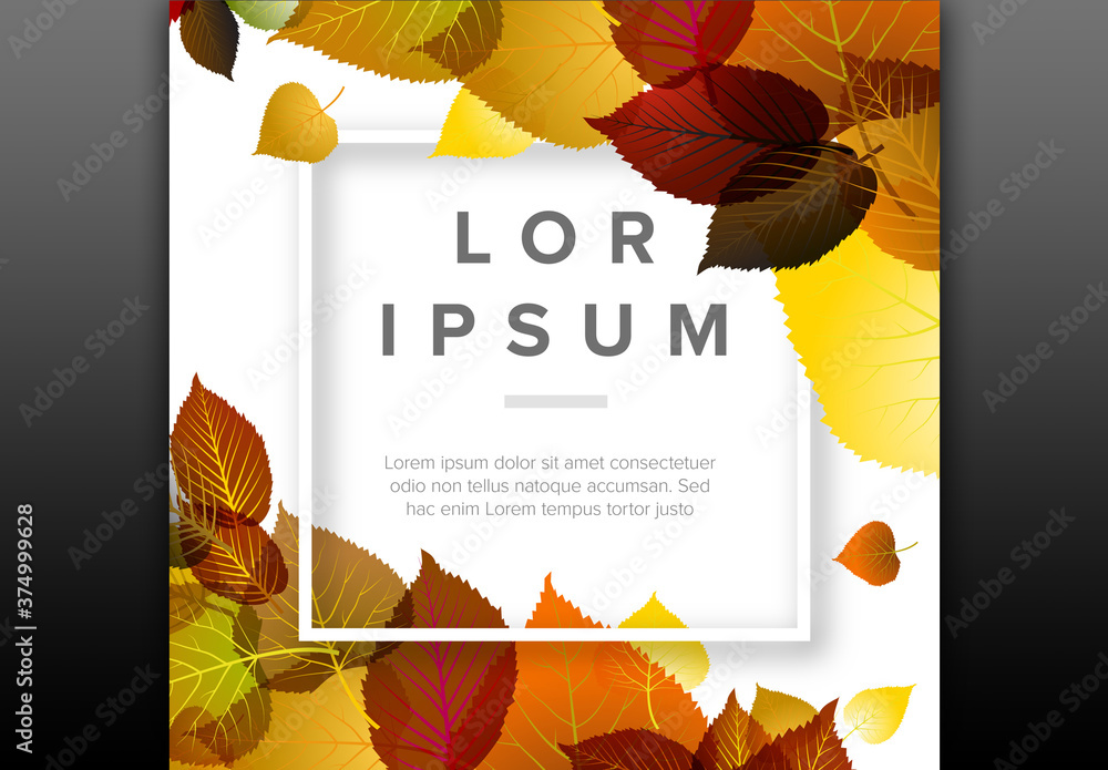 Autumn Leaves Background Digital Flyer Layout with Square Frame Stock ...
