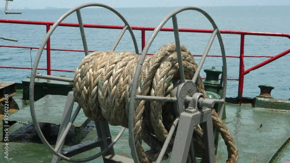 Vidéo Stock Old cargo ferry equipment with sea wave background in ...