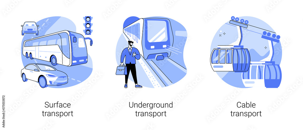 Public transport abstract concept vector illustration set. Surface ...