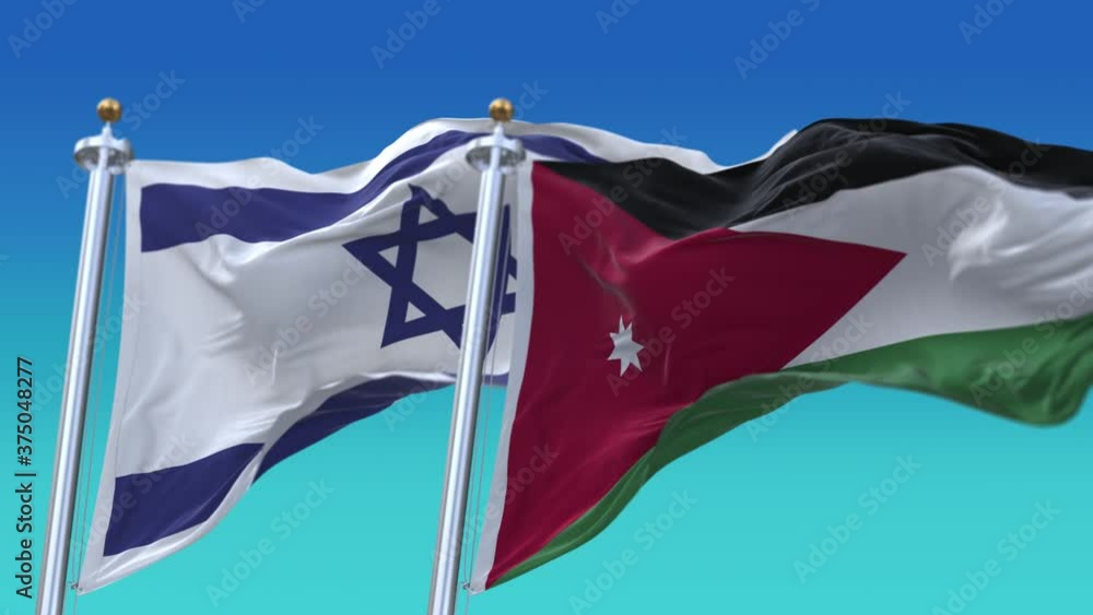 4k Seamless Israel and Jordan Flags with blue sky background;A fully ...
