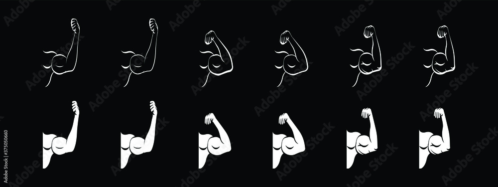 set of arm or muscle symbol cartoon icon design template with various ...