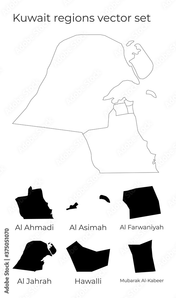 Kuwait map with shapes of regions. Blank vector map of the Country with ...