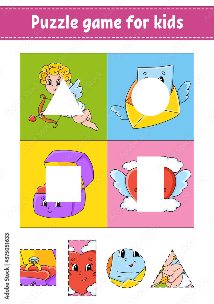 Puzzle game for kids. Cut and paste. Cutting practice. Learning shapes ...